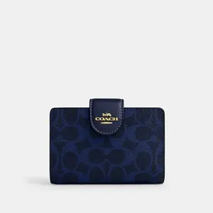 COACH OUTLET Medium Corner Zip Wallet In Signature Canvas Gold/navy