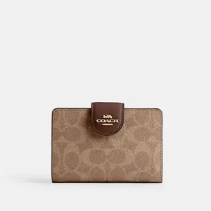 COACH OUTLET Medium Corner Zip Wallet In Signature Canvas - Gold/tan/brown