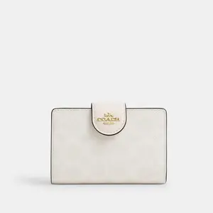 COACH OUTLET Medium Corner Zip Wallet In Signature Canvas Gold/white/chalk