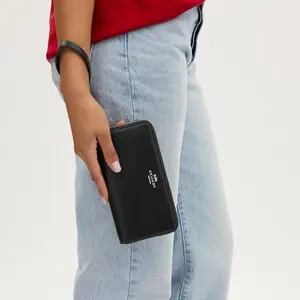 COACH OUTLET Long Zip Around Wallet - Silver/black