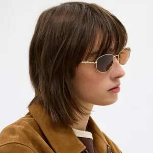 COACH OUTLET Coach Script Metal Narrow Rectangle Sunglasses