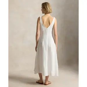 Ralph Lauren Crochet Trim Linen Dress