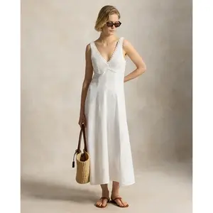 Ralph Lauren Crochet Trim Linen Dress