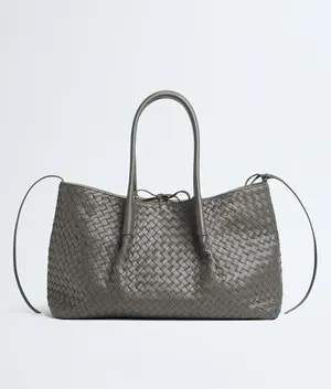 Bottega Veneta Large Intrecciato Silky Calfskin Tote Bag - Basalt/sour