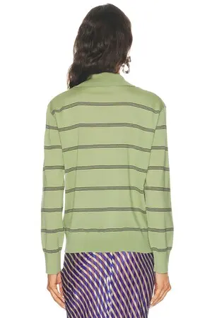 Dries Van Noten Striped Merino Wool Polo Top - Olive