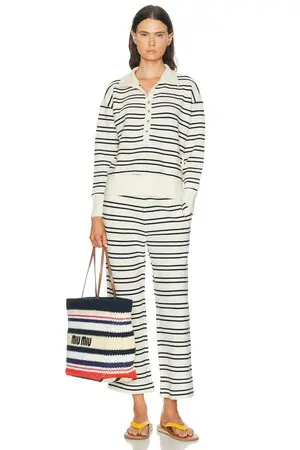 NEGATIVE UNDERWEAR Striped Waffle Knit Pullover - Sailor