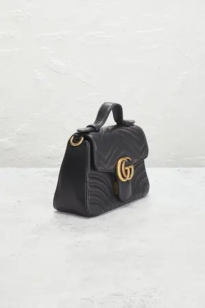 Gucci Gg Marmont Quilted Leather Top Handle Bag With Chain Strap