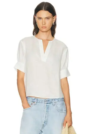 Keyhole Neck Linen Blouses
