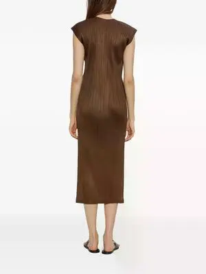 Issey Miyake Solid Pleated Midi Dress