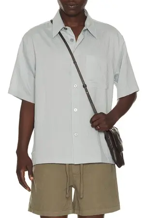 FRAME Light Weight Short Sleeve Shirt In Slate - Blue Grey Stripe