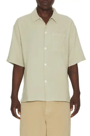 FRAME Open Weave Short Sleeve Shirt In Sage