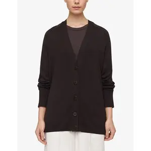 JOSEPH Silk V-neck Relaxed-fit Cardigan - Espresso