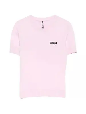WRSTBHVR Logo Patch Short Sleeve Sweater - Pink