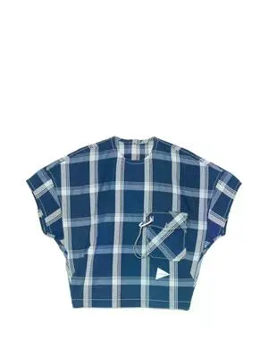 AND WANDER Check-print Back-button Blouse - Blue