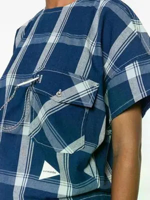 AND WANDER Check-print Back-button Blouse