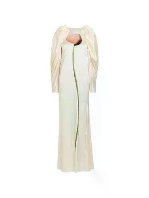 Simone Rocha Beige Satin Poppy Print Puffed Sleeve Dress