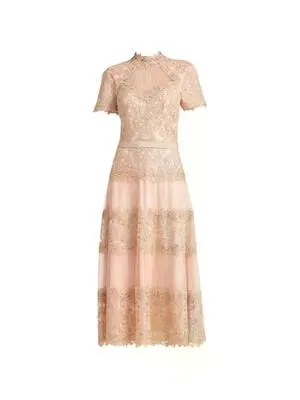 Tadashi Shoji Stelly Lotus Embroidered Midi Dress - Pink