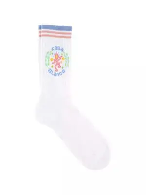 Casablanca Ribbed Knit Logo Socks - White