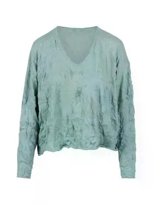 Black Label Crinkled Effect V-neck Sweater