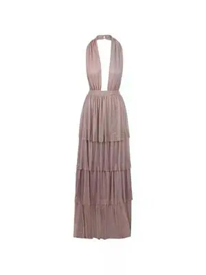 L'IDEE Nammos Pleated Tiered Maxi Dress - Pink