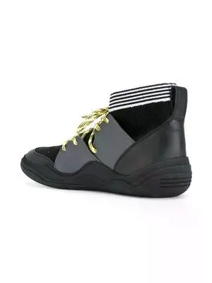 LANVIN Grey Calf Leather And Techno Neoprene Diving Sneakers