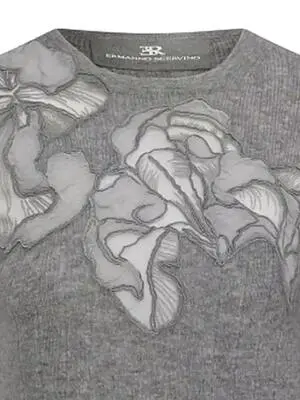 Ermanno Scervino Ribbed Floral Appliqué T-shirt - Grey