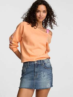 Pink Denim Mini Skirt With Embellishments - Blue