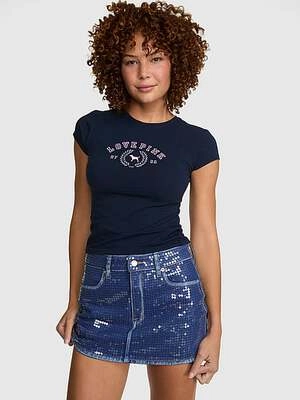Pink Camouflage Denim Mini Skirt - Blue