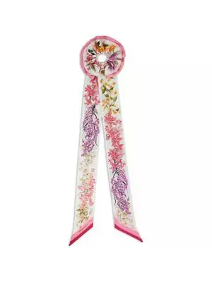 FERRAGAMO Silk Floral Print Scrunchie With Detachable Ribbon - Pink
