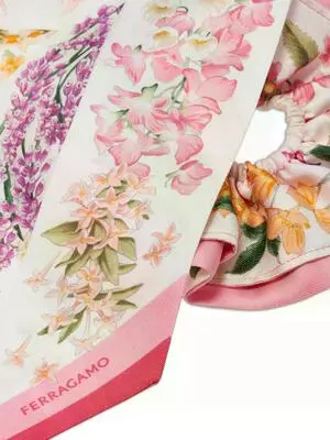 FERRAGAMO Silk Floral Print Scrunchie With Detachable Ribbon