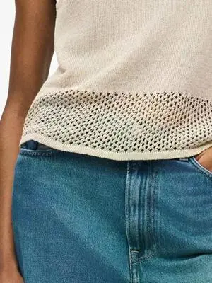 Karl Lagerfeld Beige Crochet Knit Top
