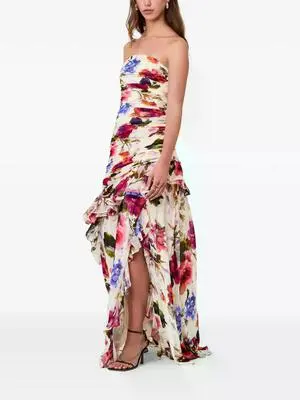 NICHOLAS Viola Ruched Ruffled Maxi Dress - White