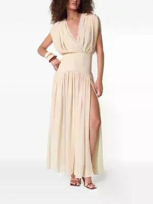 NICHOLAS Giana Plunging-neck Pleated Maxi Dress - Neutrals