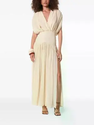 NICHOLAS Giana Plunging-neck Pleated Maxi Dress - Neutrals