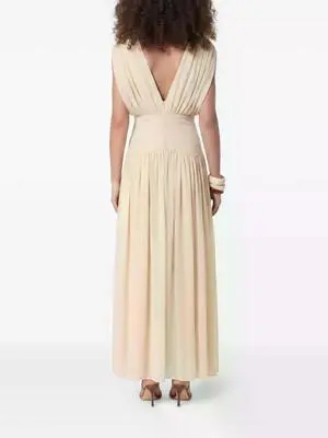 NICHOLAS Giana Plunging-neck Pleated Maxi Dress - Neutrals