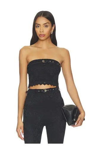 AFRM Silken Lace Cropped Top With Scalloped Hem