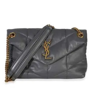 Saint Laurent Grey Quilted Lambskin Puffer Chain Satchel - Gray