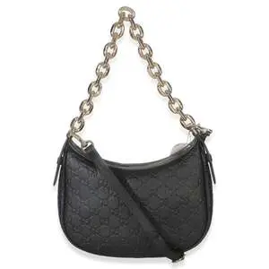 Gucci Embossed Calfskin Gg Arabella Half Moon Shoulder Bag - Black