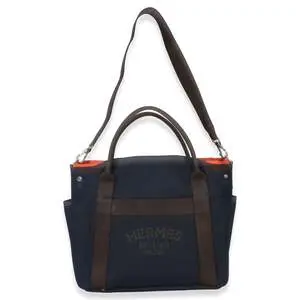 Hermès Bleu Navy Feu Canvas Grooming Bag - Blue