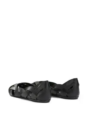 DEL CARLO Woven Leather Ballet Flats - Black