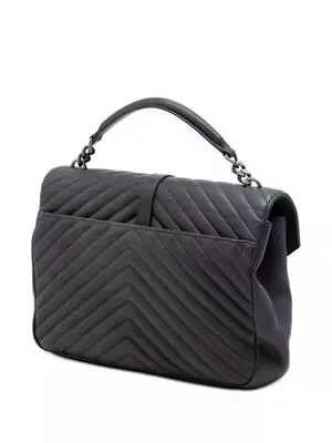 Saint Laurent Large Chevron Sheepskin Monogram College Satchel - Grey