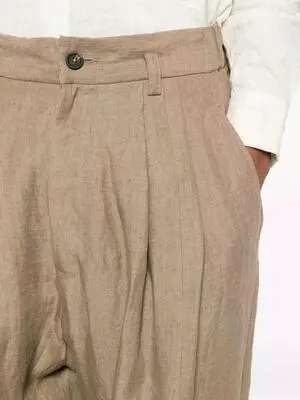 ZIGGY CHEN Beige Linen Pleated Trousers