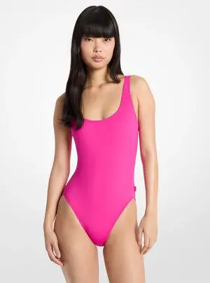 Michael Kors Michael Kors Scoop Neck High Cut One Piece Swimsuit Pink