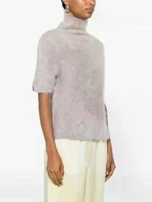 Soft Goat Short-sleeve Roll-neck Sweater - Grey