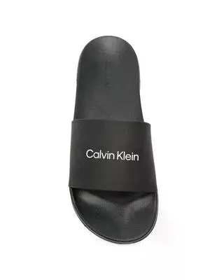 Calvin Klein Detail Open Toe Flat Sole Slides - Black