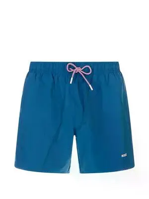 BOSS Logo Print Drawstring Swim Shorts - Blue