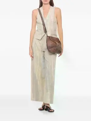 120% Lino Vertical Stripe V-neck Waistcoat