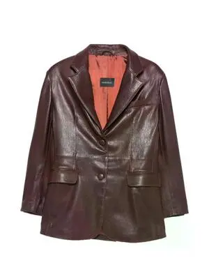 MANOKHI Burgundy Textured Leather Single-breasted Jacket - Red