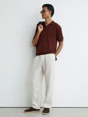 REISS Check-texture Short-sleeve Wool Polo Jumper