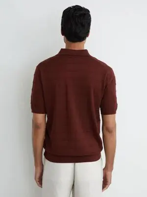 REISS Check-texture Short-sleeve Wool Polo Jumper